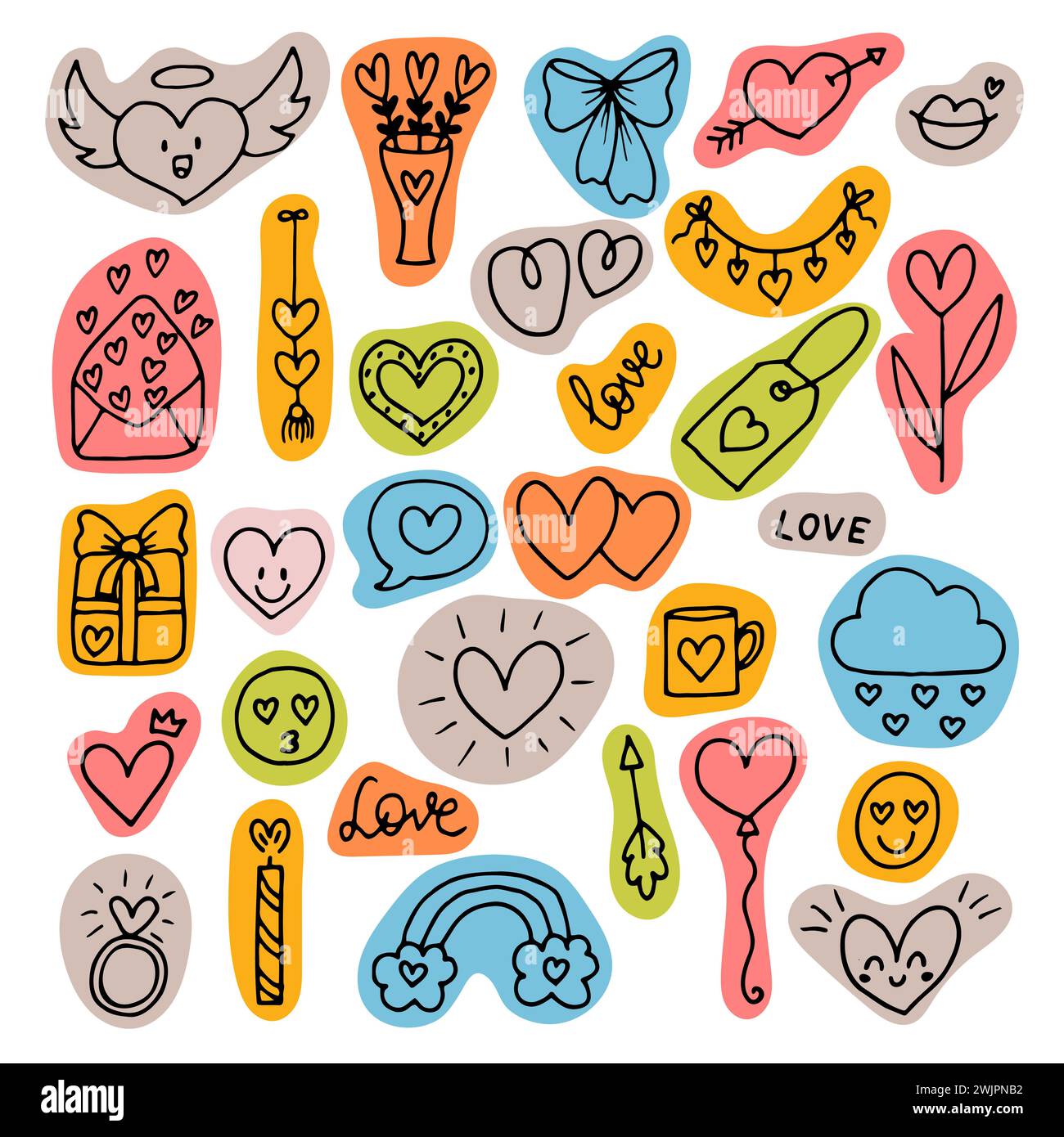 Collection of romantic objects and symbols. Love, wedding, date ...