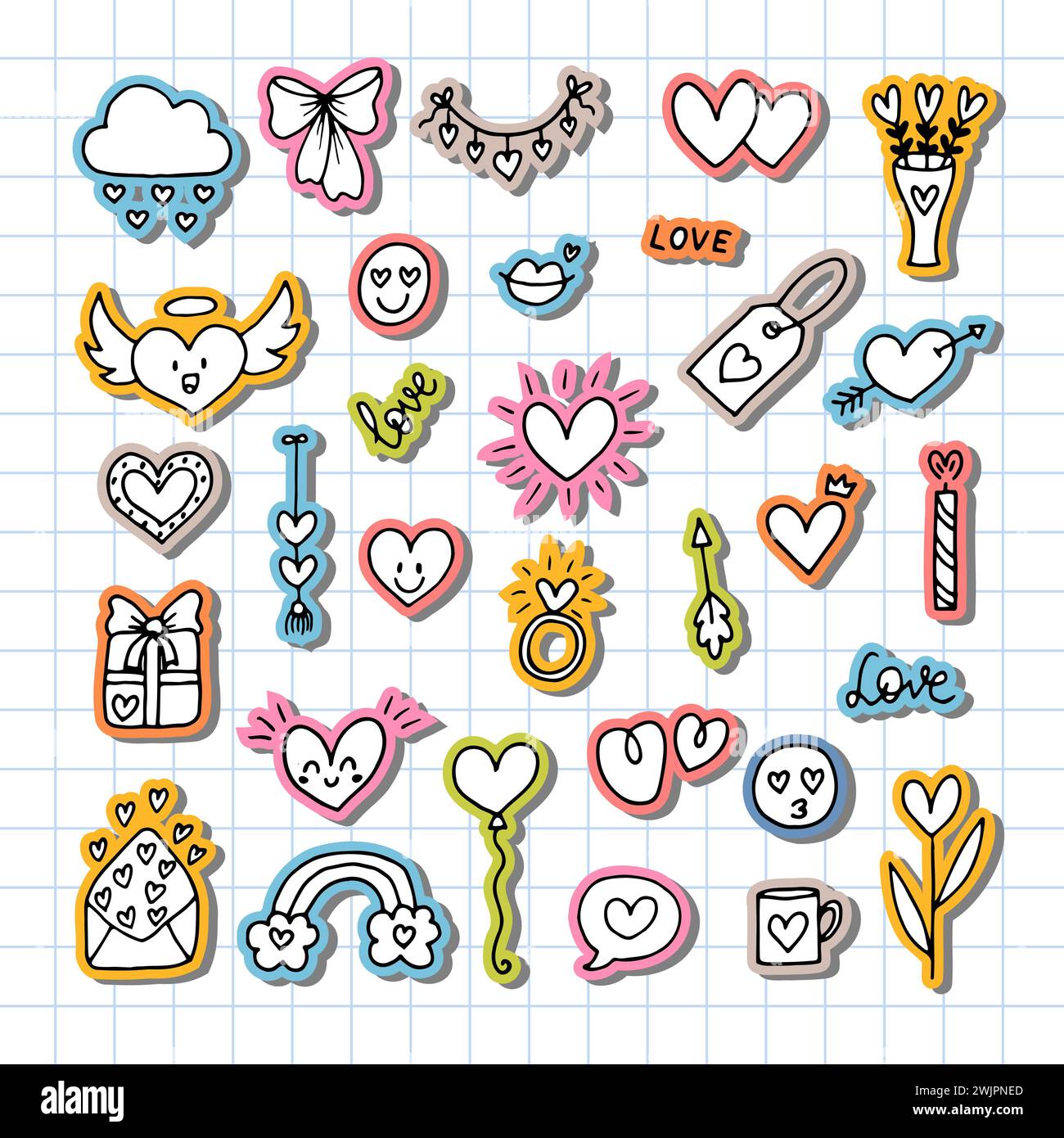 Collection of romantic objects and symbols. Love, wedding, date ...