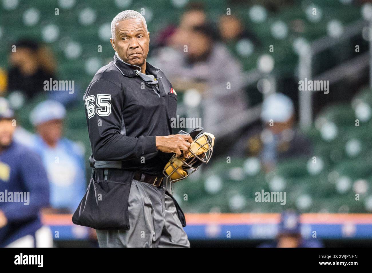 Houston, Texas, USA. 16th Feb, 2024. A SWAC umpire returns from the ...
