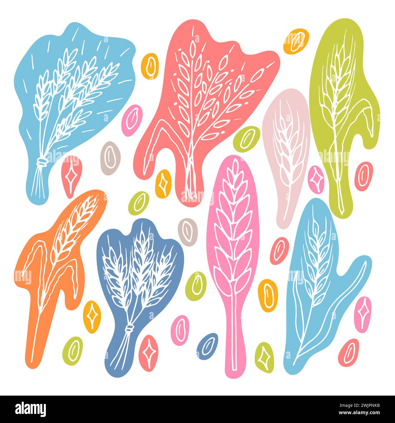 Set of hand drawn wheat ears. Grain spikelets. Doodle, sketch. Bakery ...