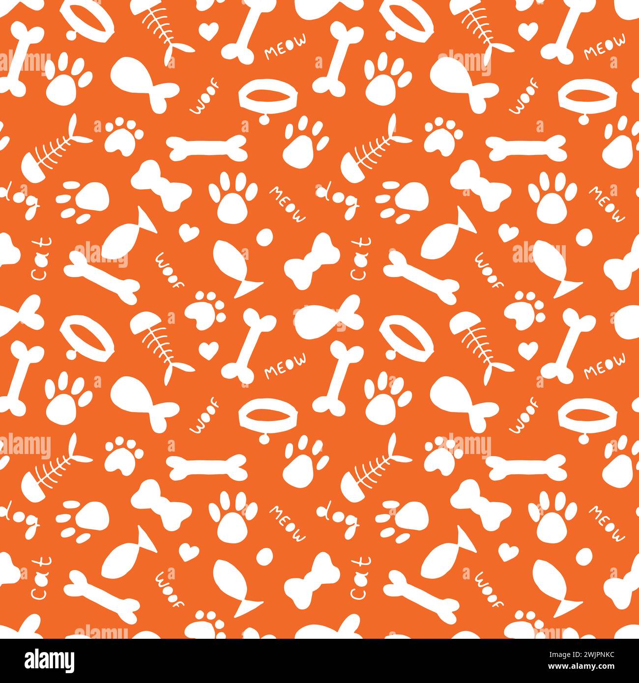 Cute pet seamless pattern. Hand drawn animal background for pet shop ...