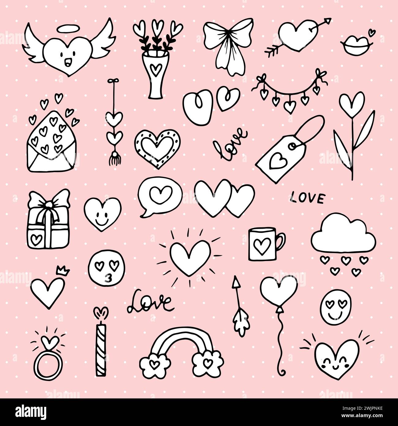 Collection of romantic objects and symbols. Love, wedding, date ...