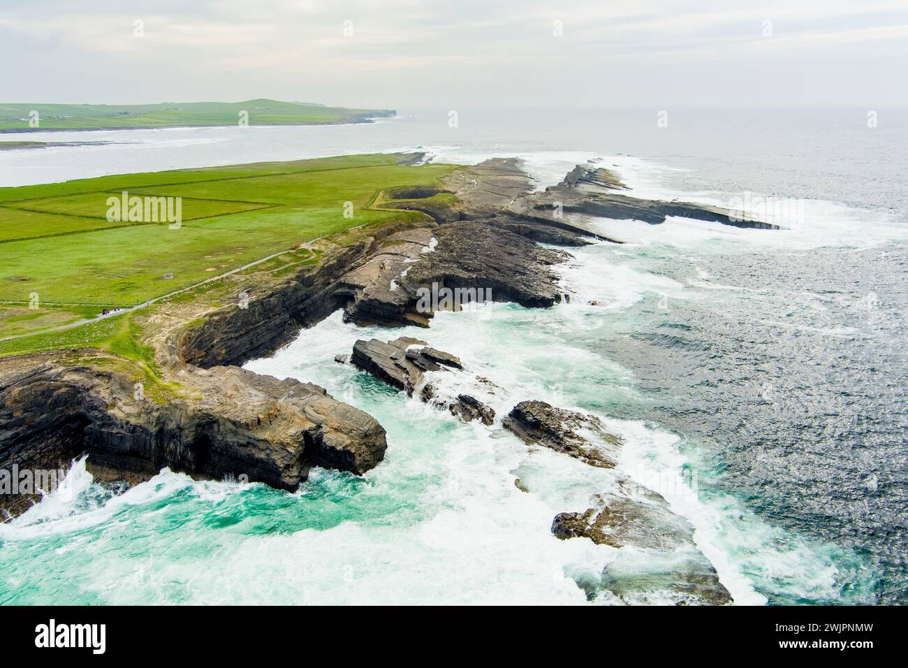 Aerial view of spectacular Kilkee Cliffs, situated at the Loop Head ...