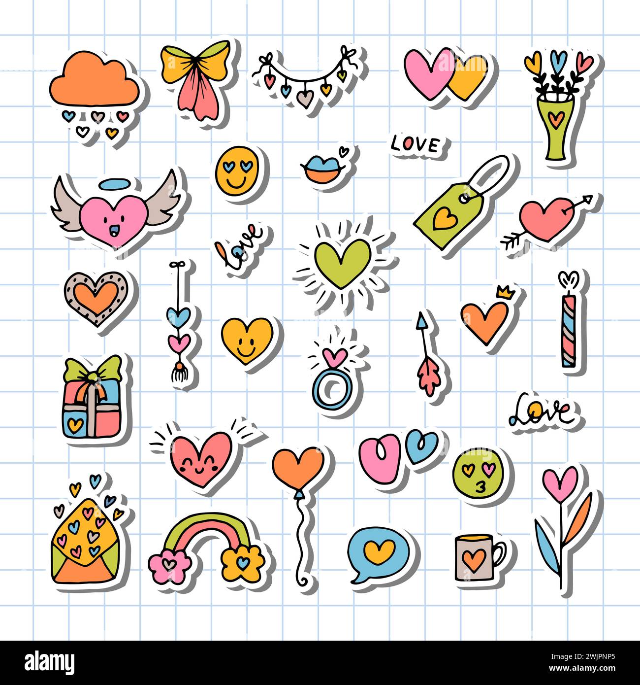 Collection of romantic objects and symbols. Love, wedding, date ...