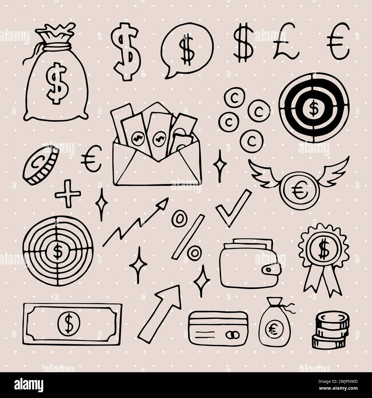 Hand drawn business icons. Finance, money, investment, strategy. Doodle ...