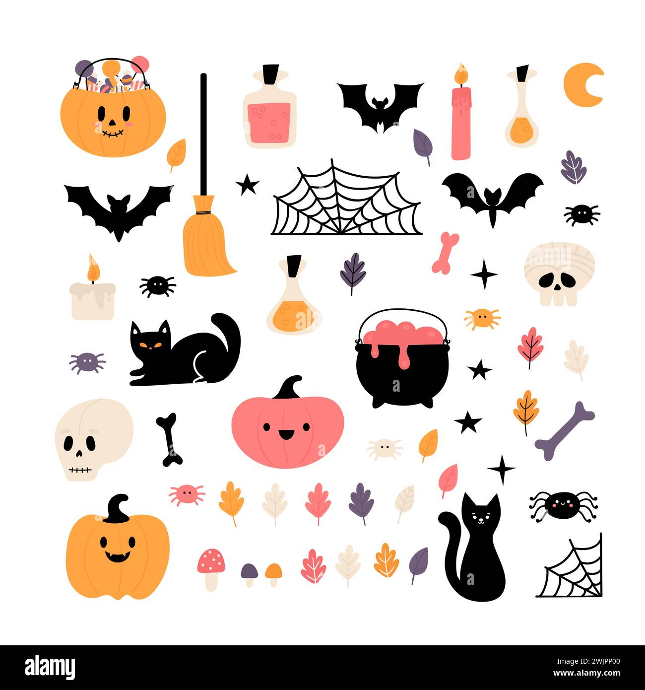 Halloween design elements. Hand drawn magic witchy set. Happy Halloween ...