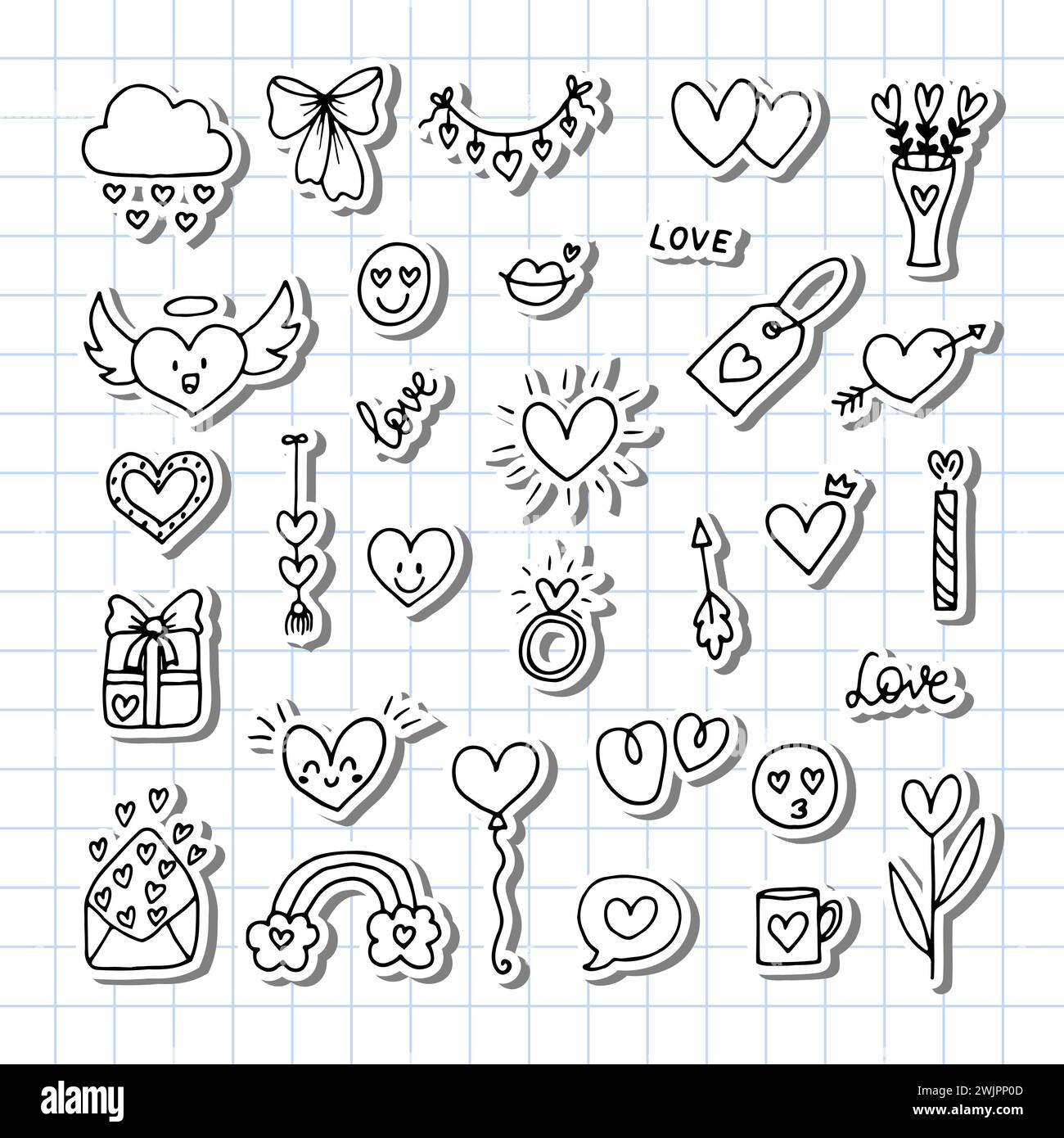 Collection of romantic objects and symbols. Love, wedding, date ...