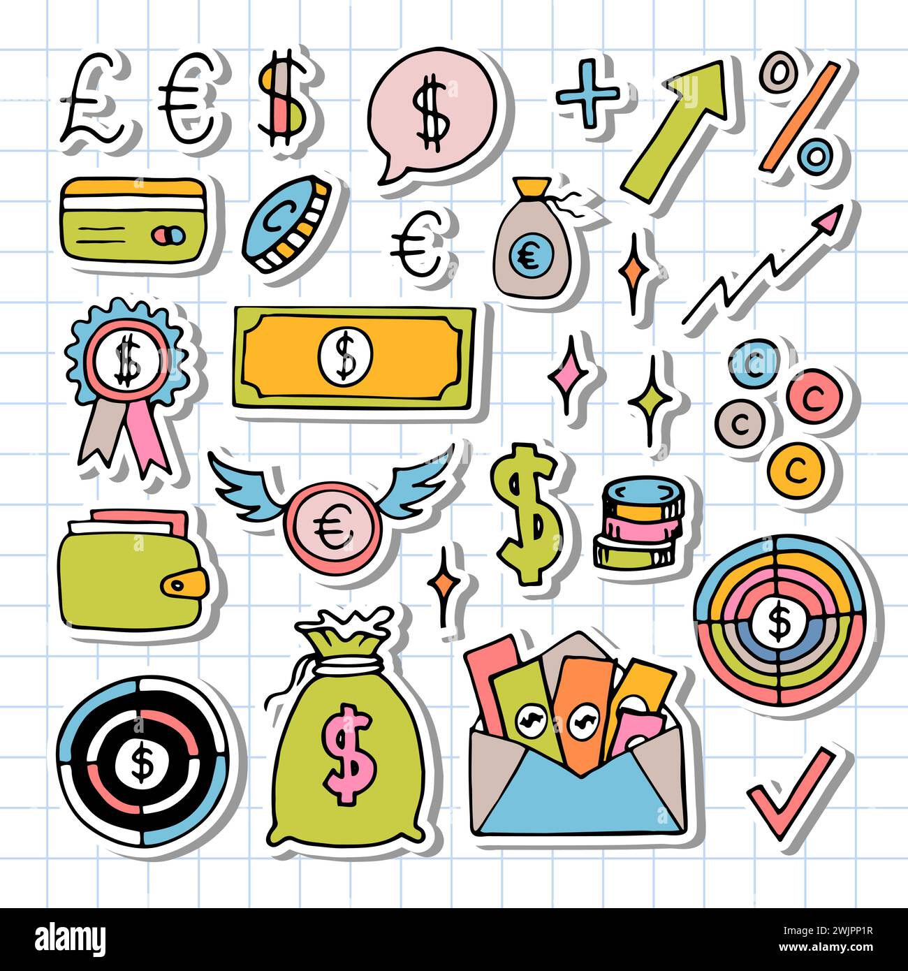 Hand drawn business icons. Finance, money, investment, strategy. Doodle ...