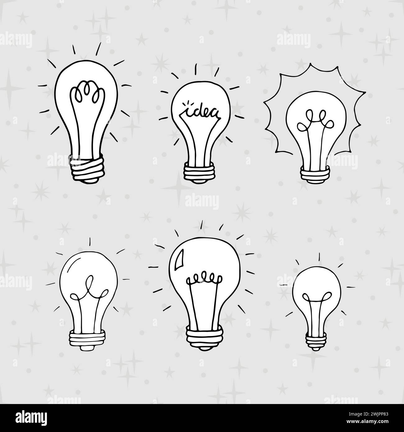Hand drawn light bulbs. Doodle light bulb. Idea concept. Sketch, minimalistic design. Vector ...