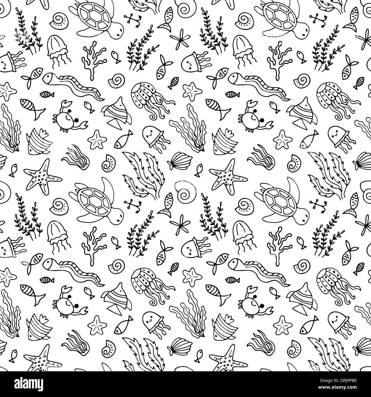 Hand drawn seamless pattern with underwater animals. Ocean, sea life ...