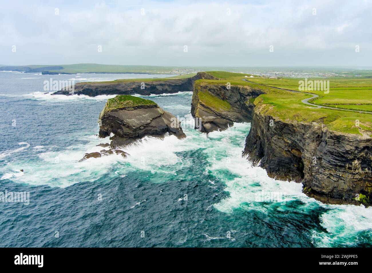 Aerial view of spectacular Kilkee Cliffs, situated at the Loop Head ...