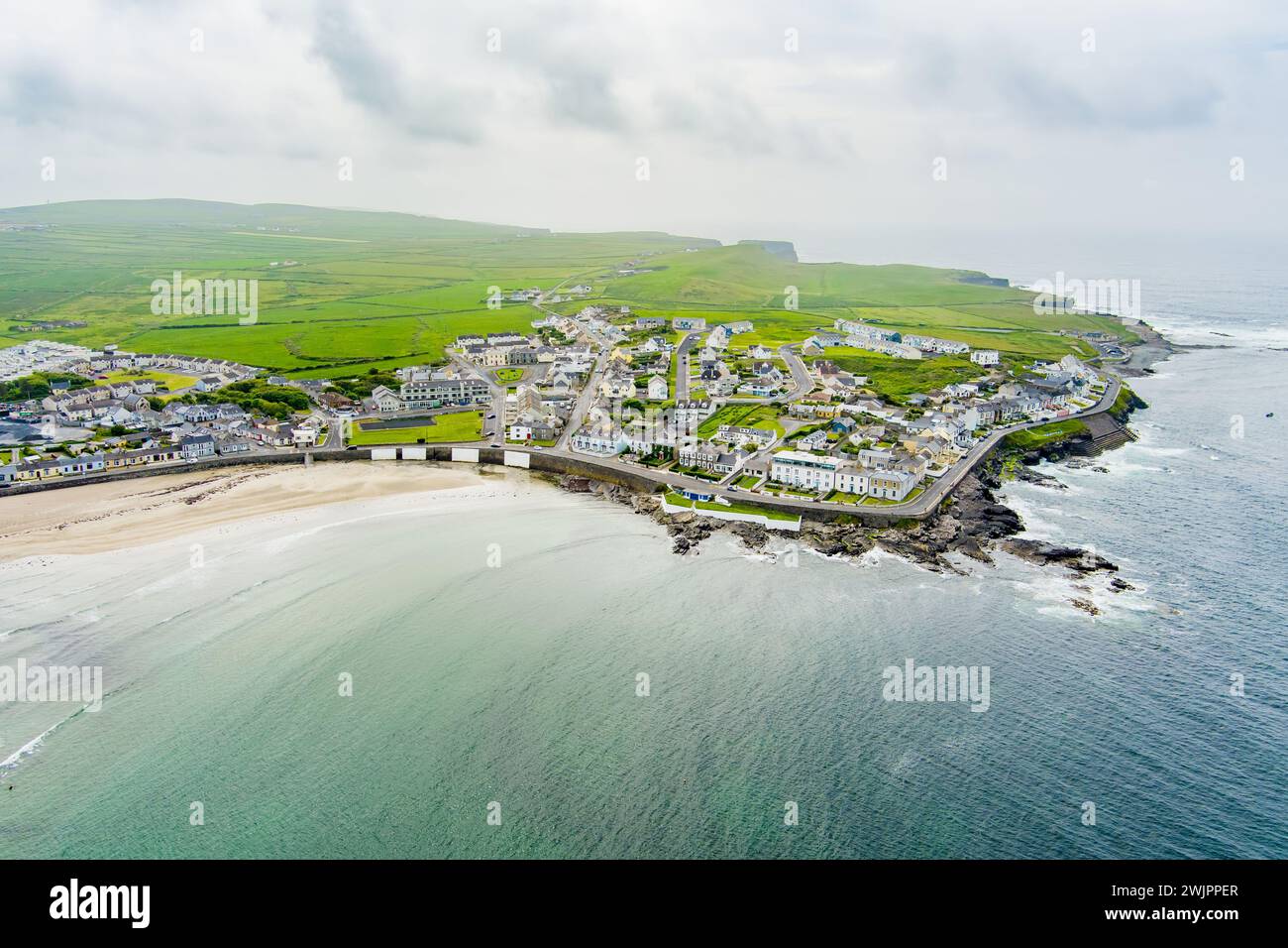 Aerial view of Kilkee, small coastal town, popular as a seaside resort ...
