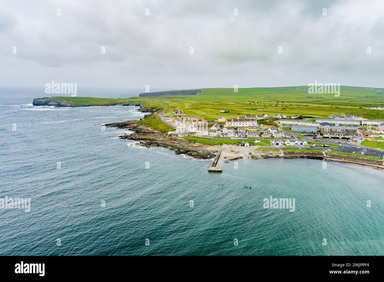 Aerial view of Kilkee, small coastal town, popular as a seaside resort ...