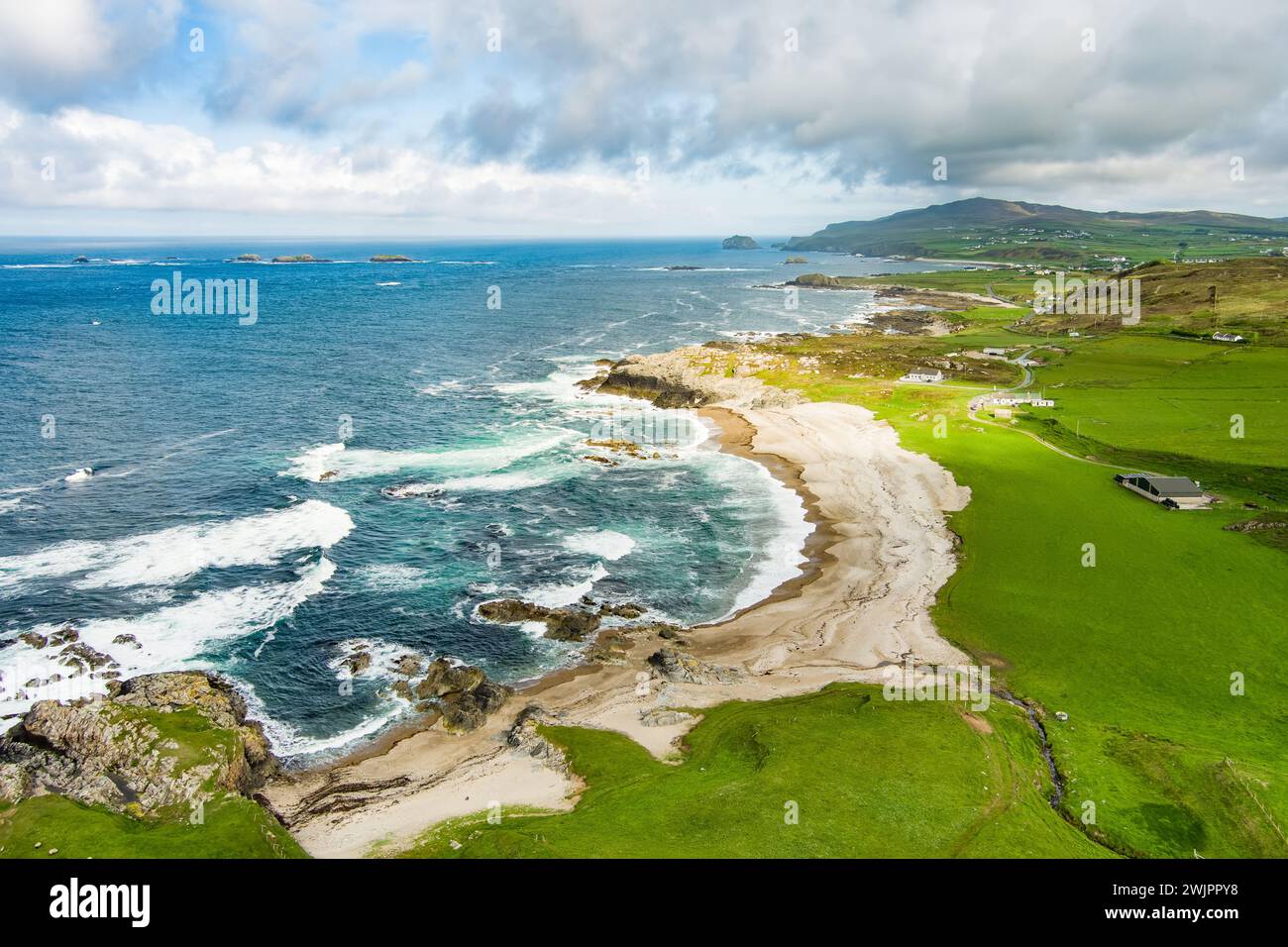 Aerial view of Portmor or Kitters Beach, Malin Head, Ireland's ...