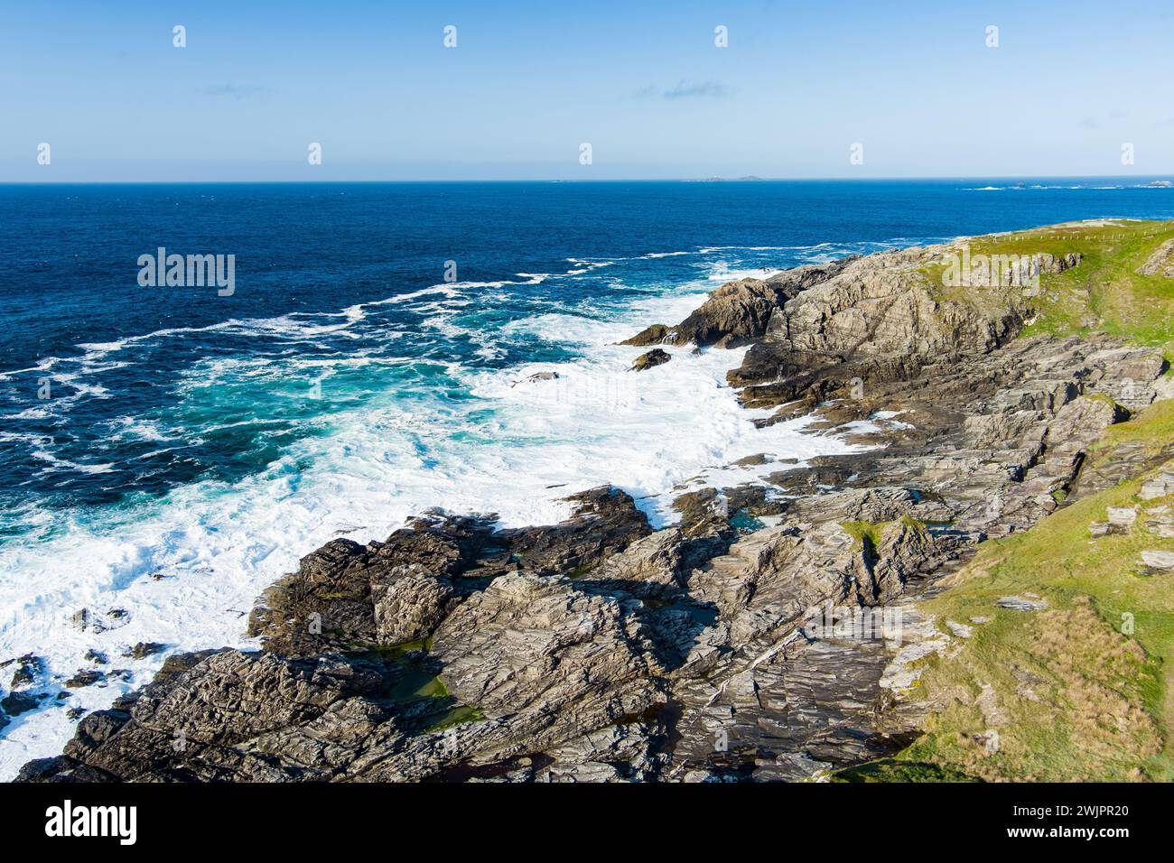 Rough and rocky shore at Malin Head, Ireland's northernmost point, Wild ...