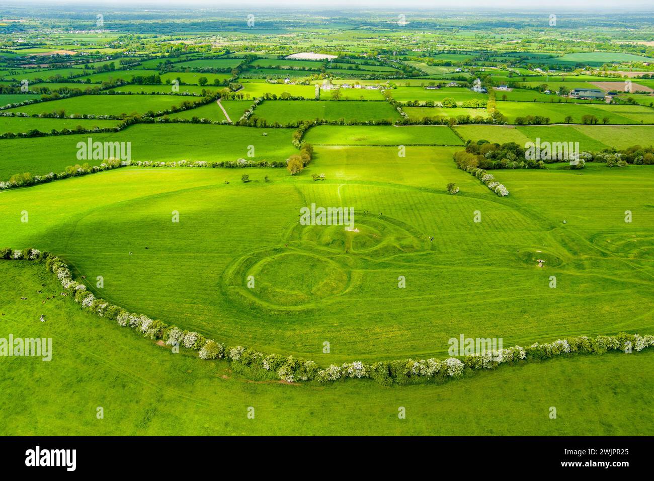 Aerial view of the Hill of Tara, an archaeological complex, containing ...