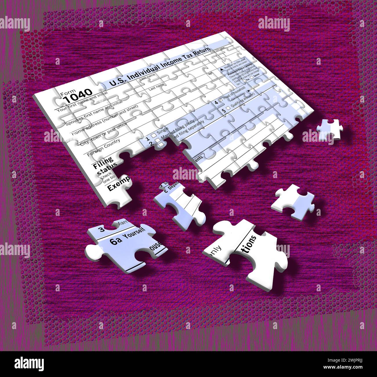 A US tax form 1040 is seen isolated in a layer on a transparent ...