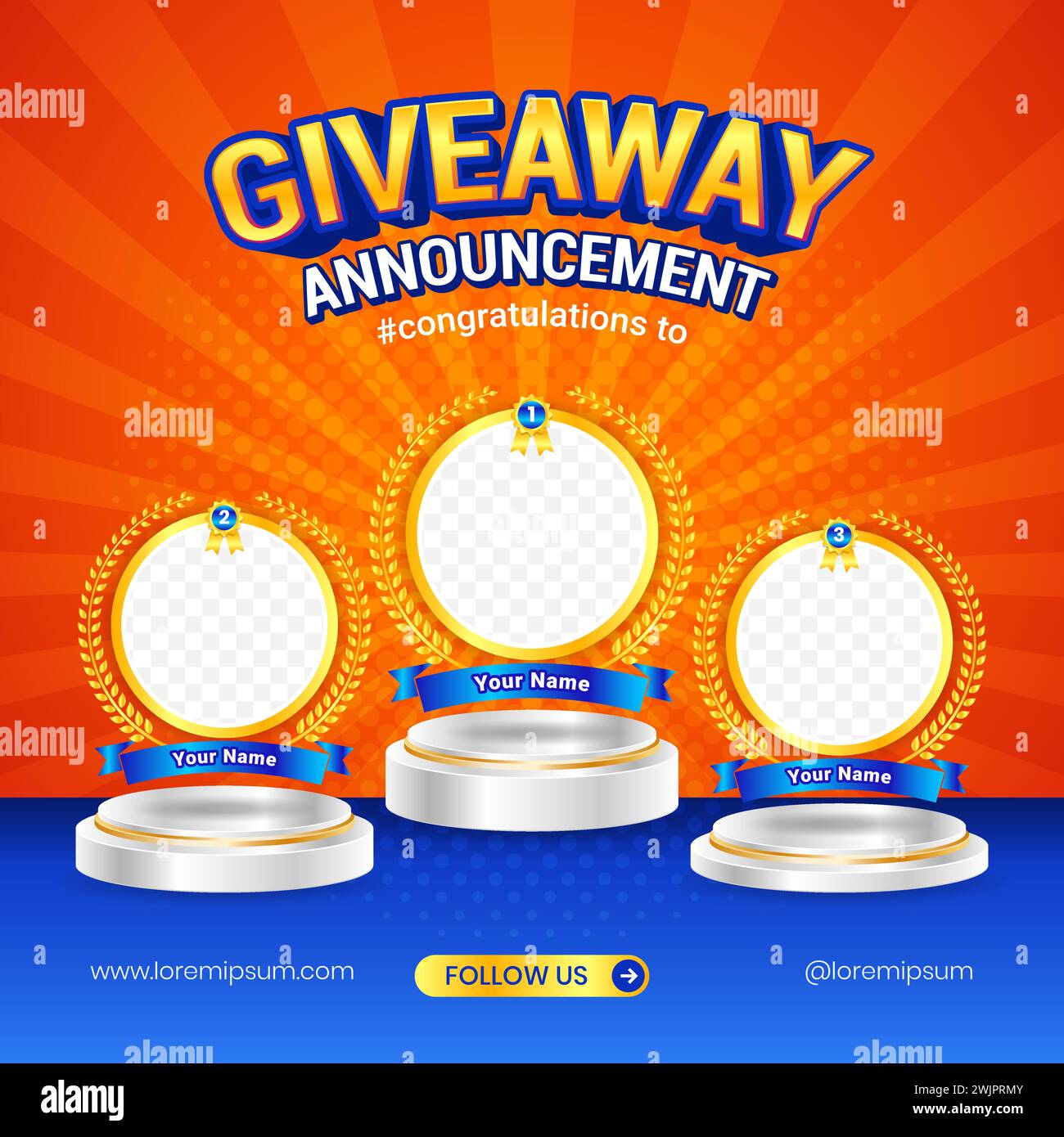 Giveaway winner announcement social media post banner template with 3d ...