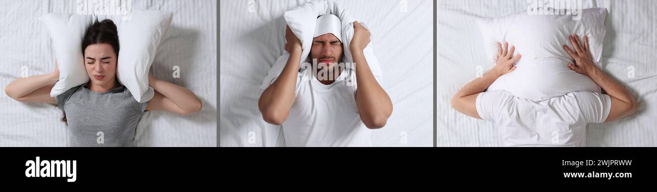People suffering from insomnia, set of photos. Sleep disorder Stock ...