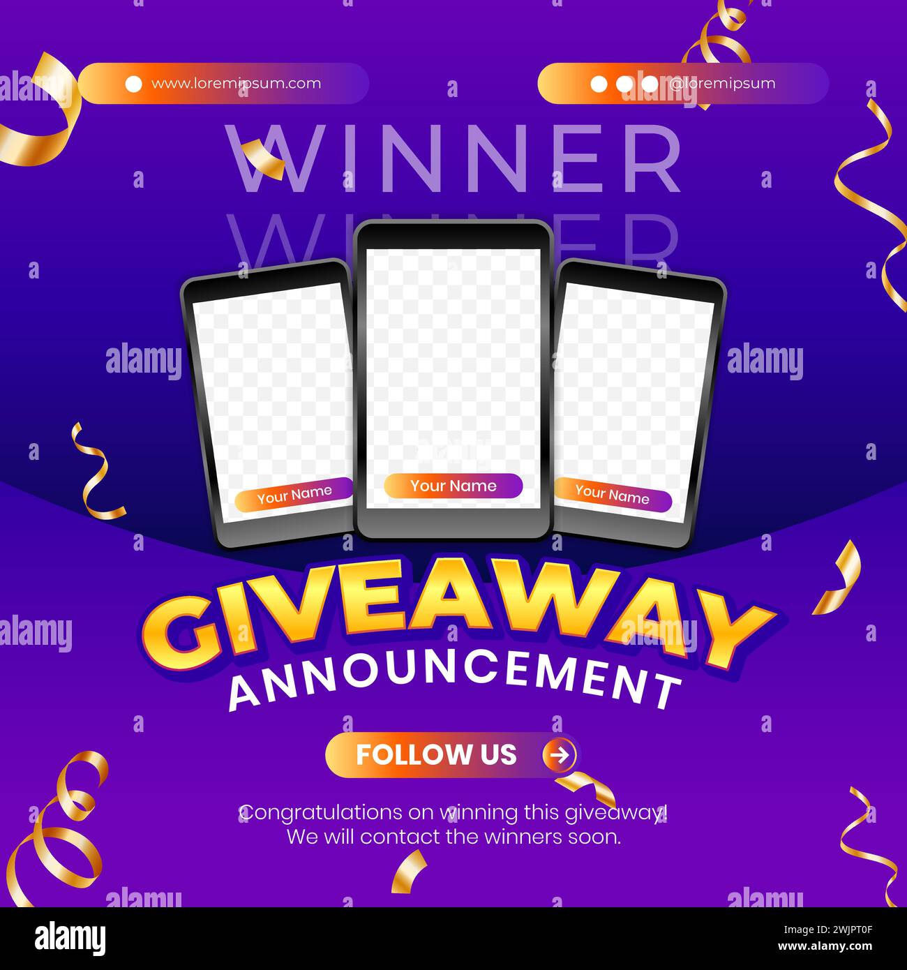 Giveaway winner announcement social media post banner template Stock ...