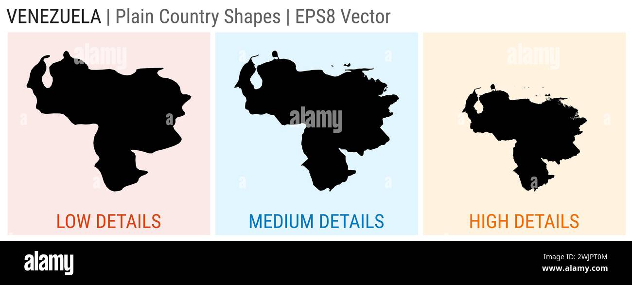 Venezuela - plain country shape. Low, medium and high detailed maps of ...