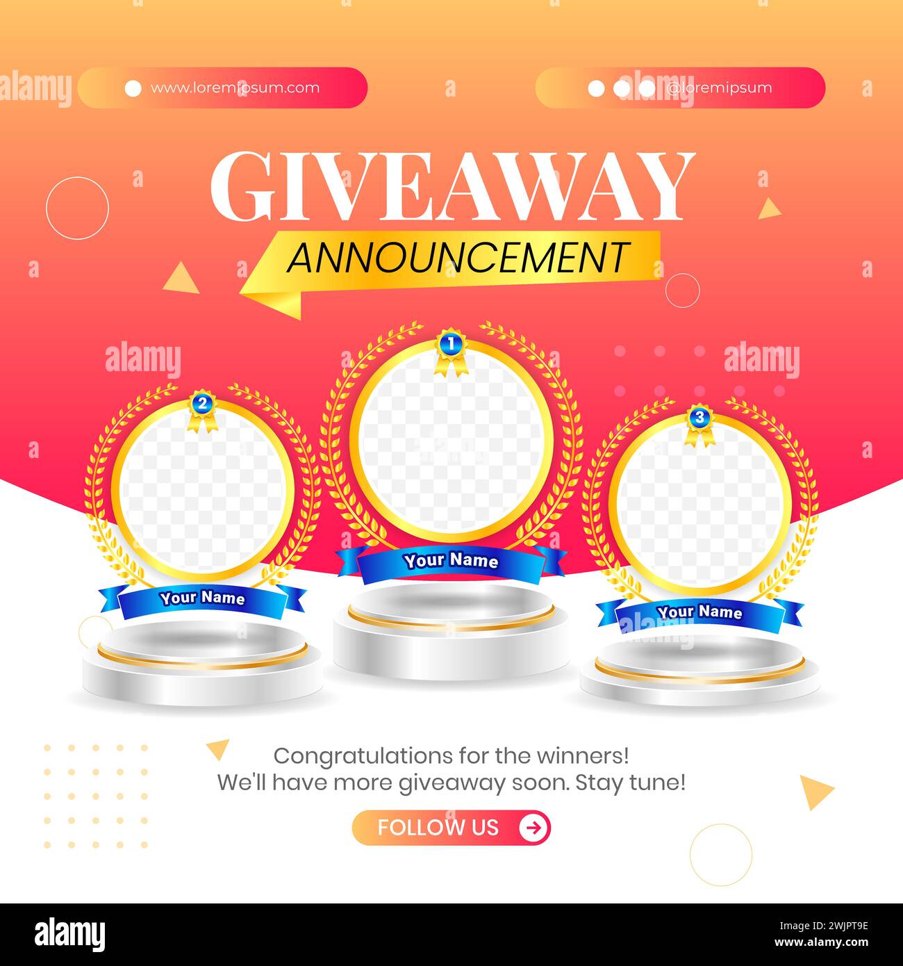 Giveaway winner announcement social media post banner template with 3d ...