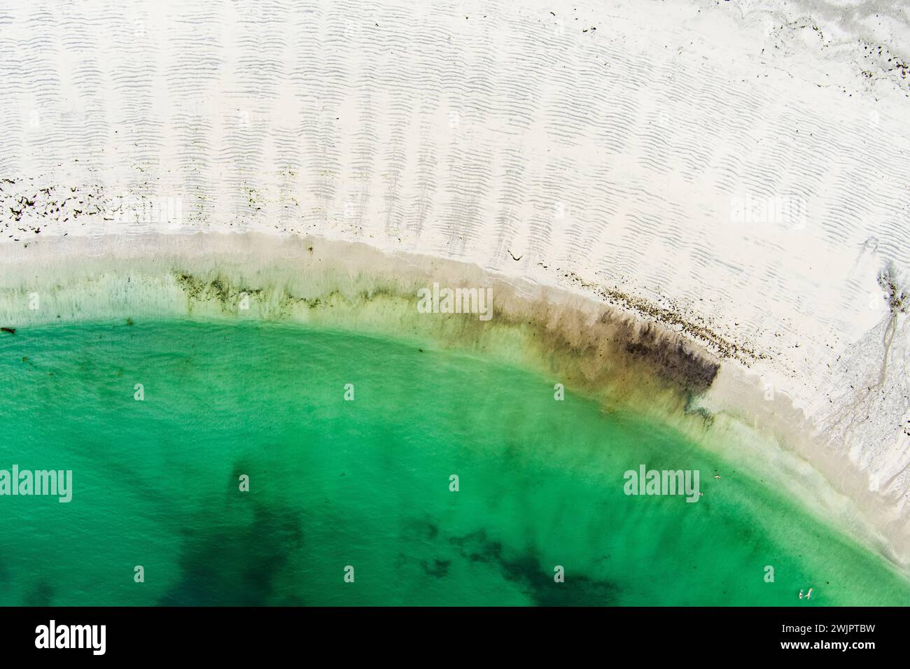 Aerial view of the wide sandy Kilmurvey Beach on Inishmore, the largest ...