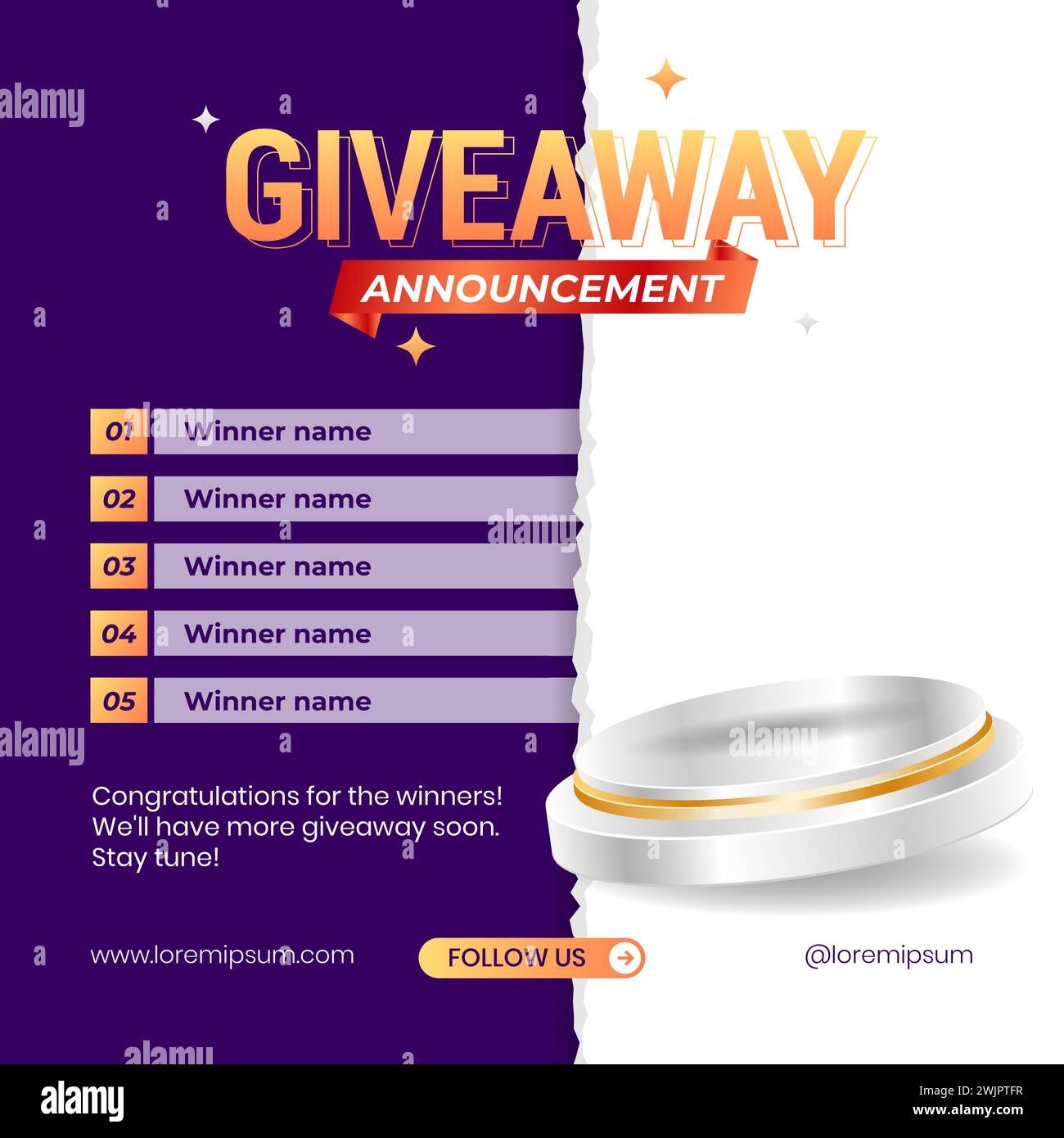 Giveaway winner announcement social media post banner template Stock ...