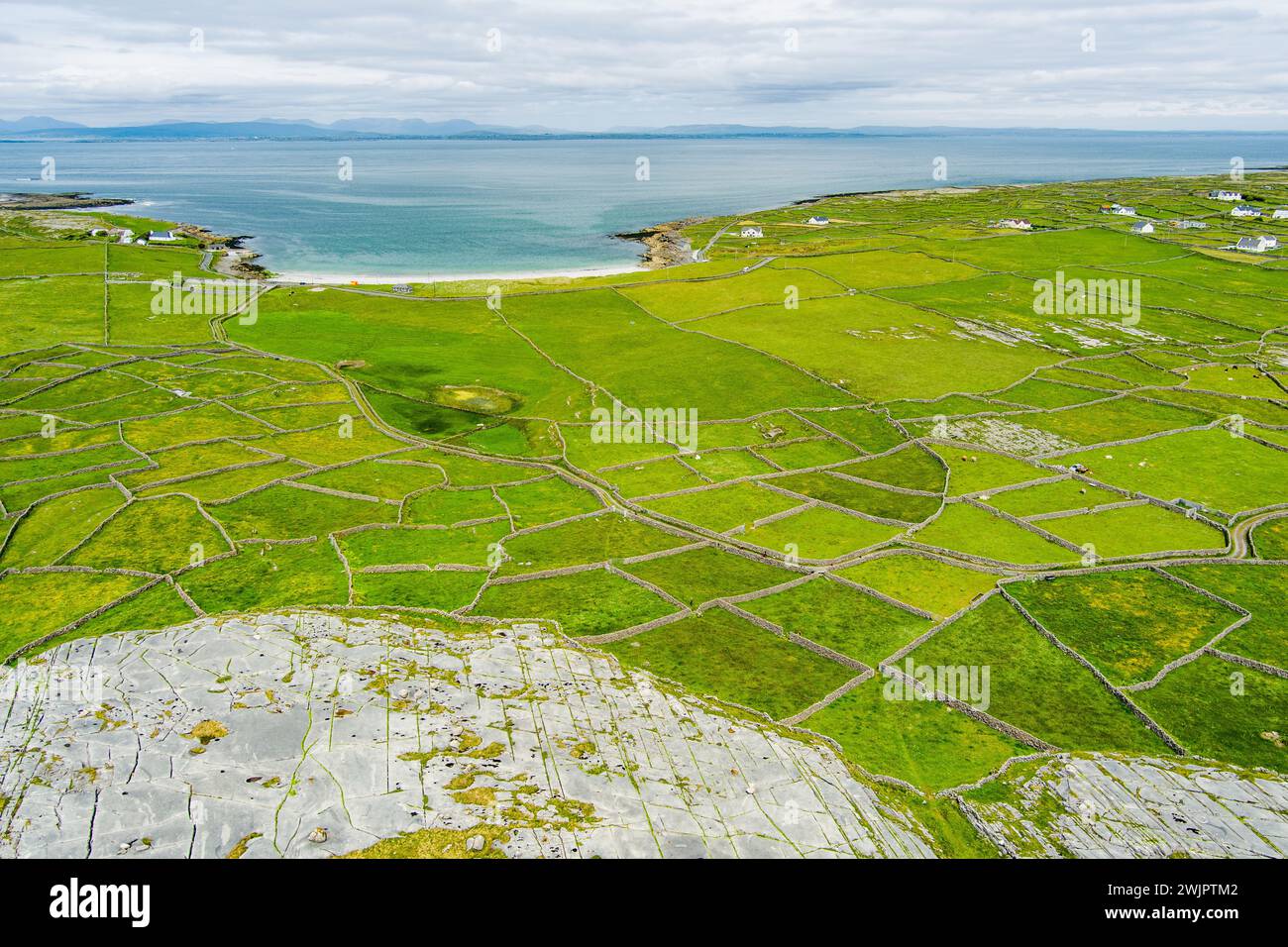 Aerial view of Inishmore or Inis Mor, the largest of the Aran Islands ...