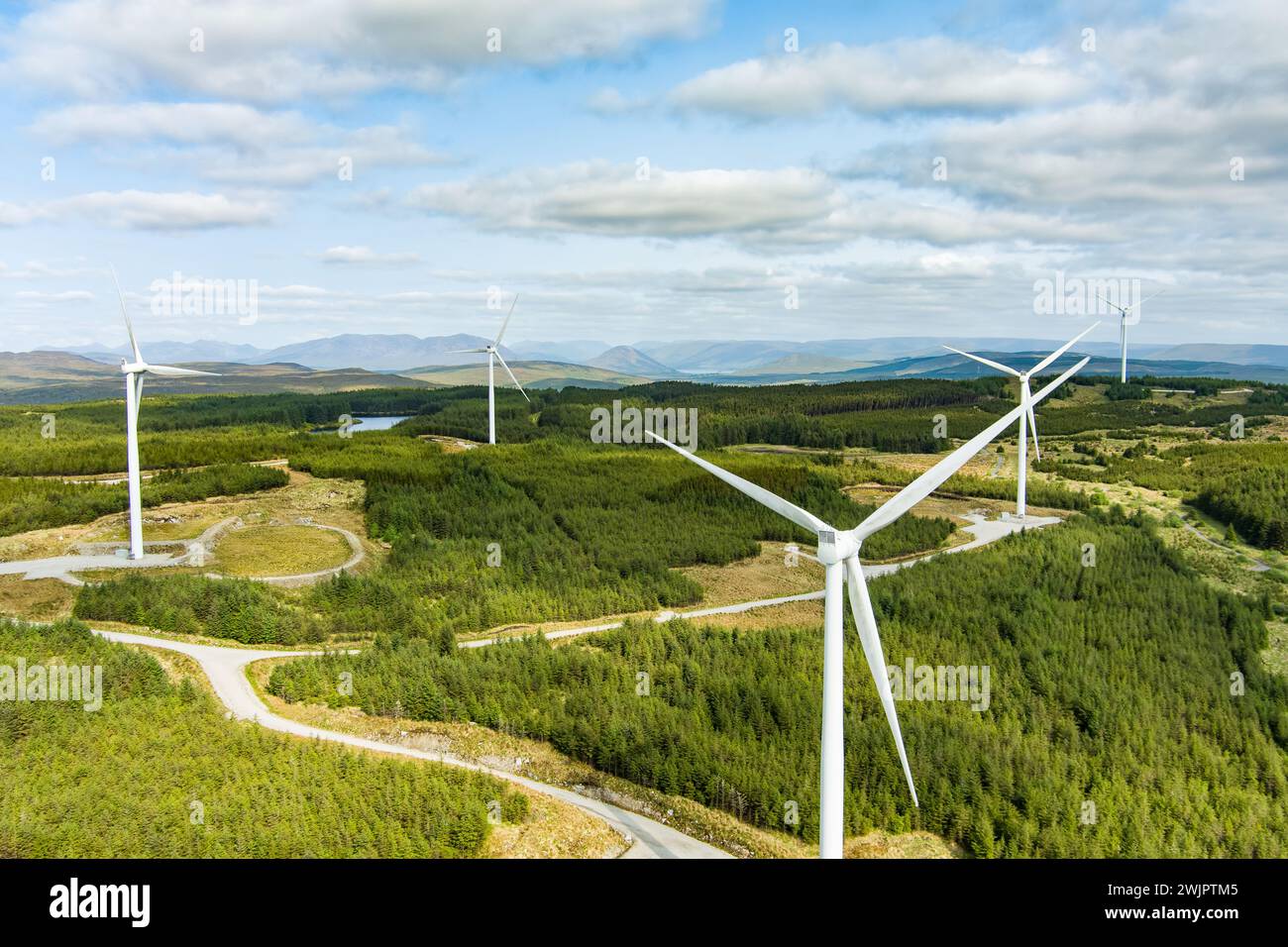 Connemara aerial landscape with wind turbines of Galway Wind Park ...