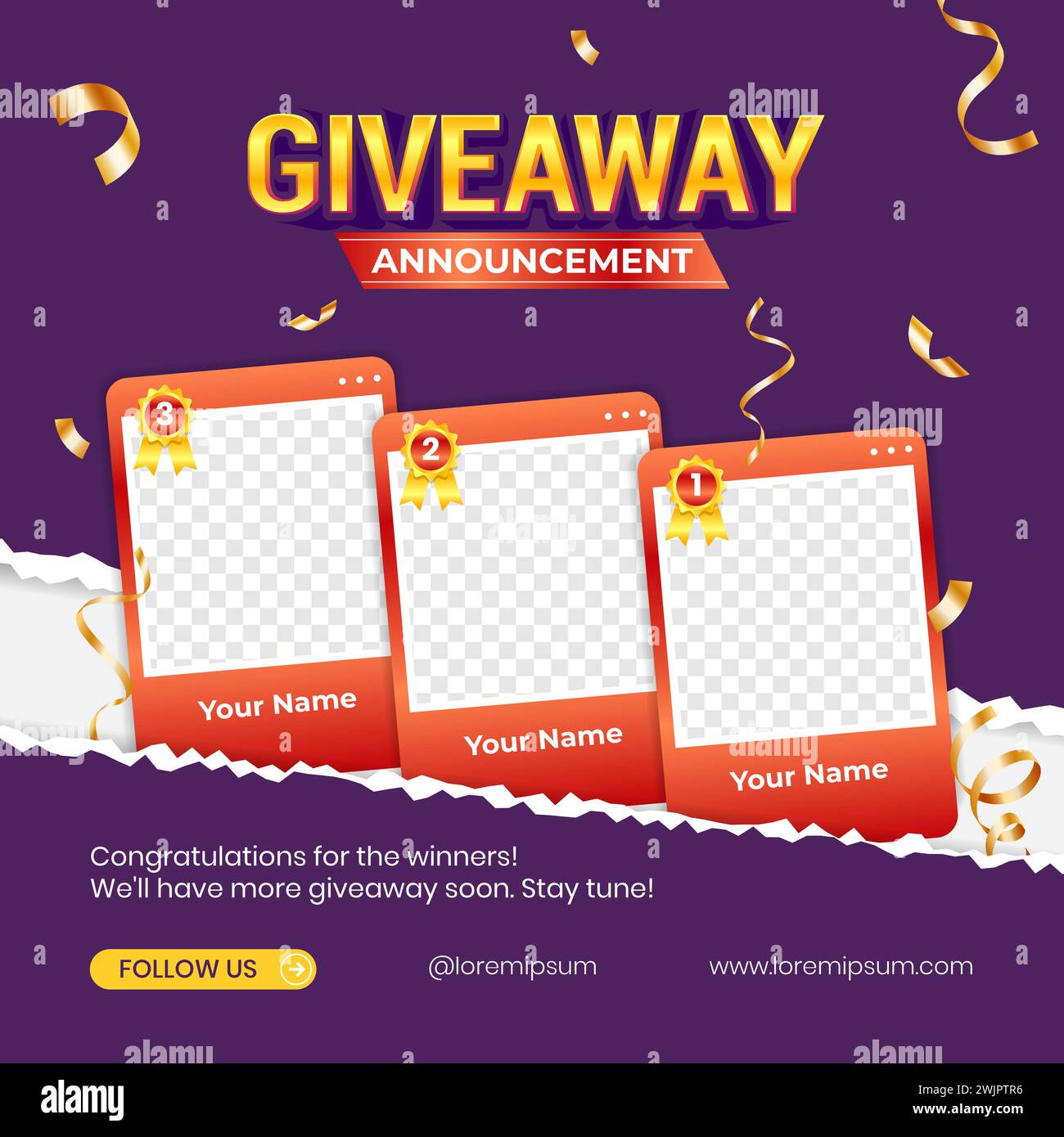 Giveaway winner announcement social media post banner template Stock ...