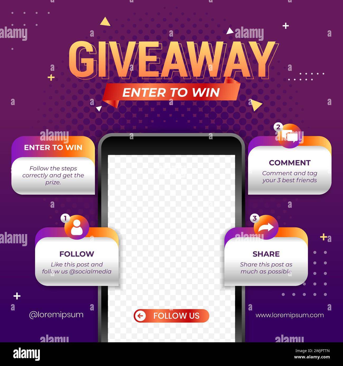 Giveaway steps for social media contest design concept Stock Vector ...