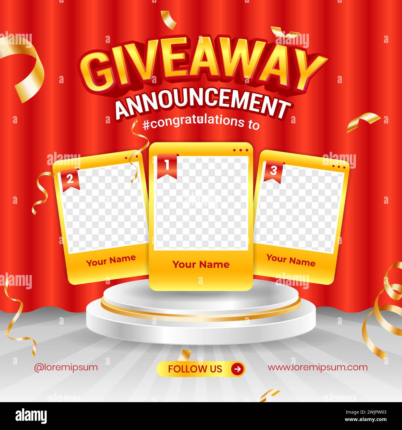 Giveaway winner announcement social media post banner template with 3d ...