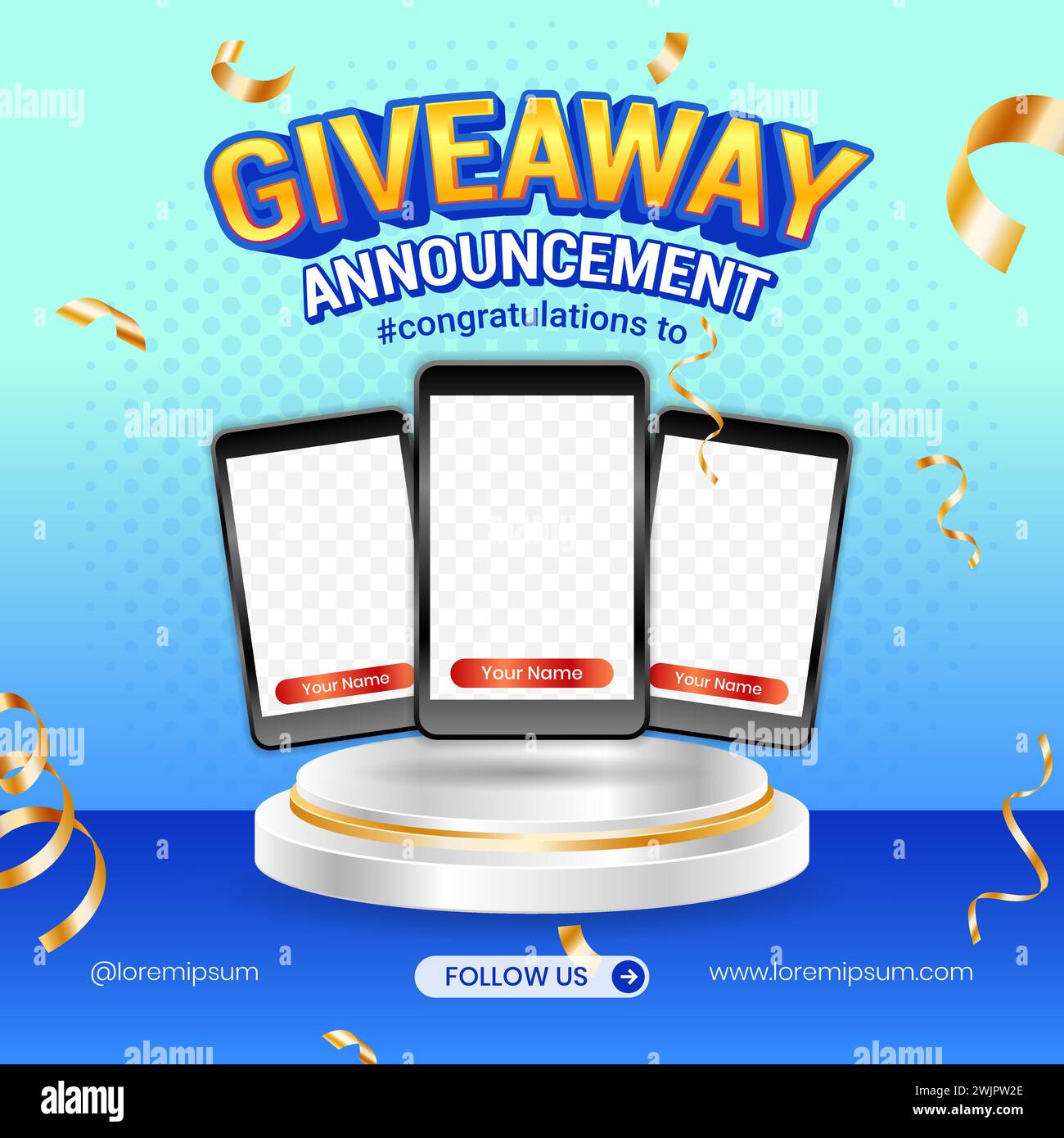 Giveaway winner announcement social media post banner template with 3d ...