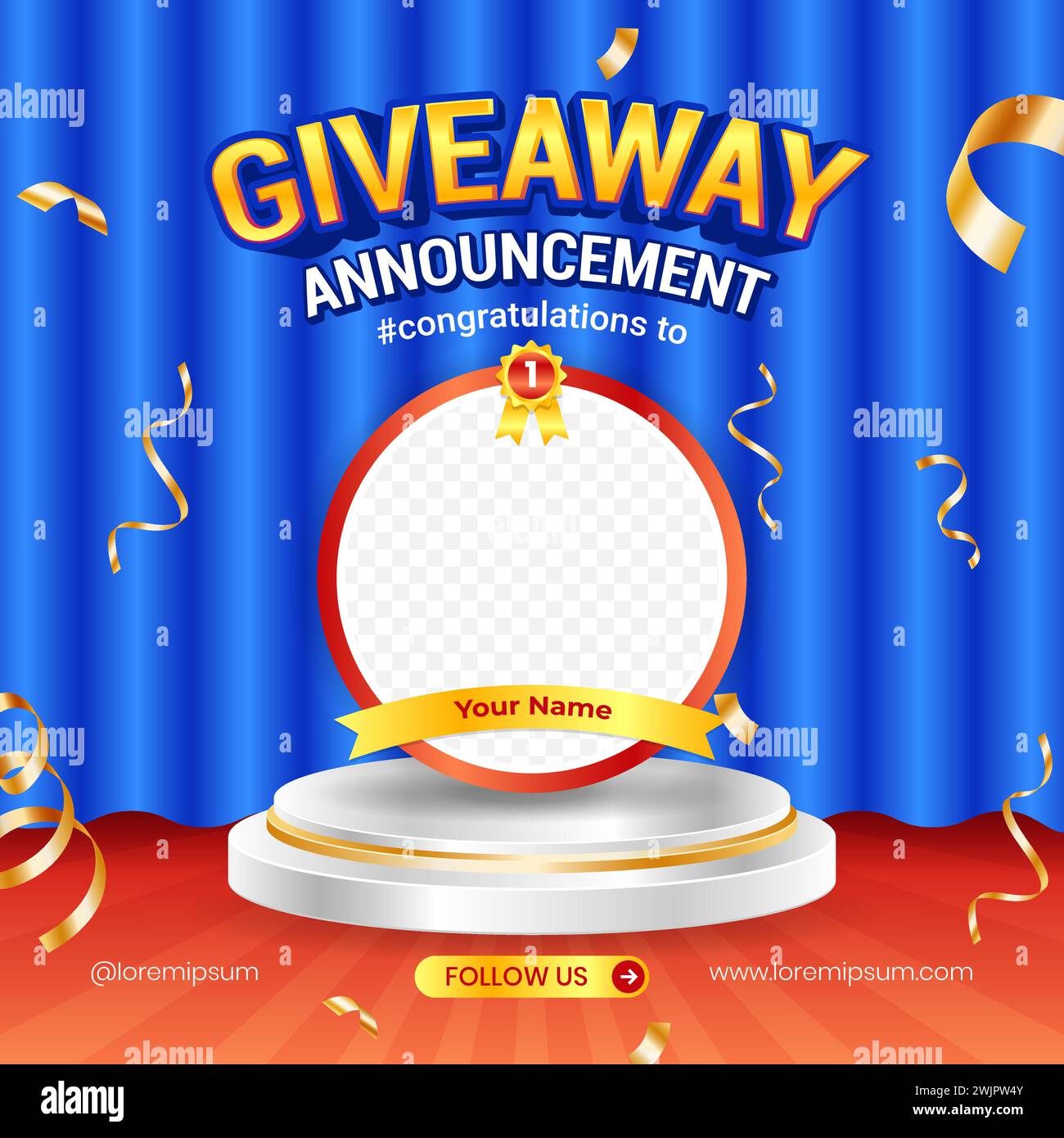 Giveaway winner announcement social media post banner template with 3d ...