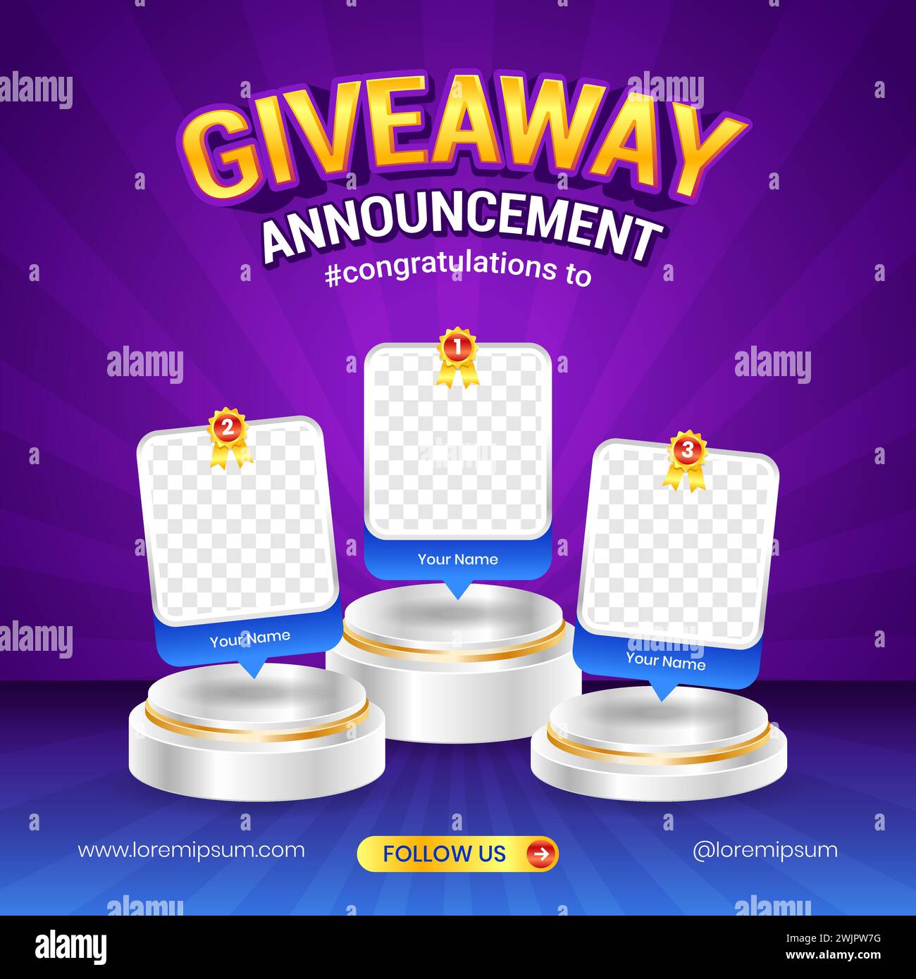 Giveaway winner announcement social media post banner template with 3d ...