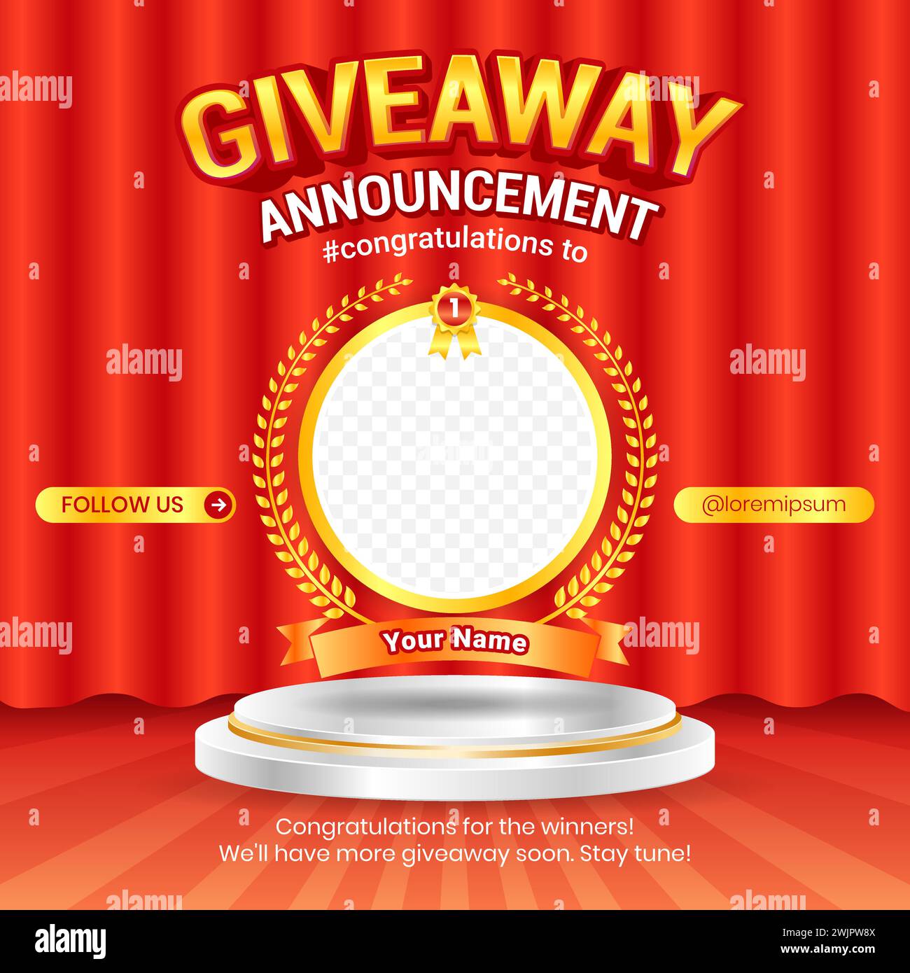 Giveaway winner announcement social media post banner template with 3d ...