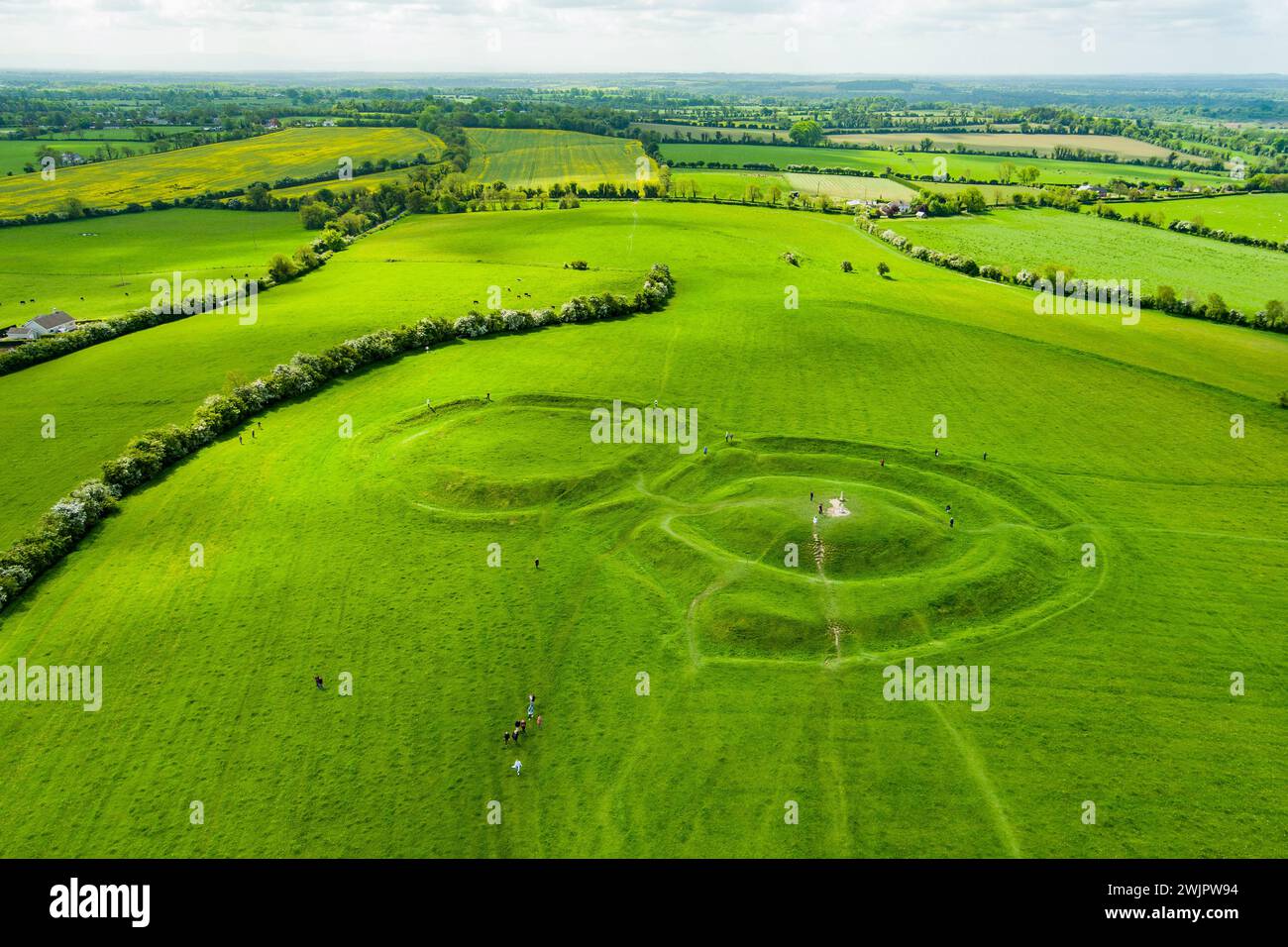 Aerial view of the Hill of Tara, an archaeological complex, containing ...