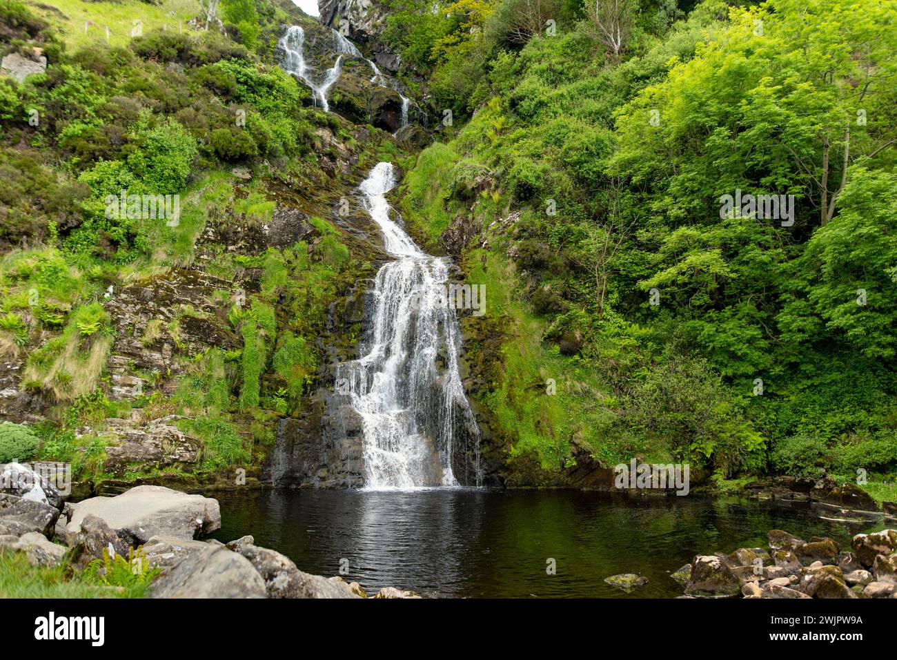 Aerial view of Assaranca Waterfall, one of Donegal's most beautiful ...