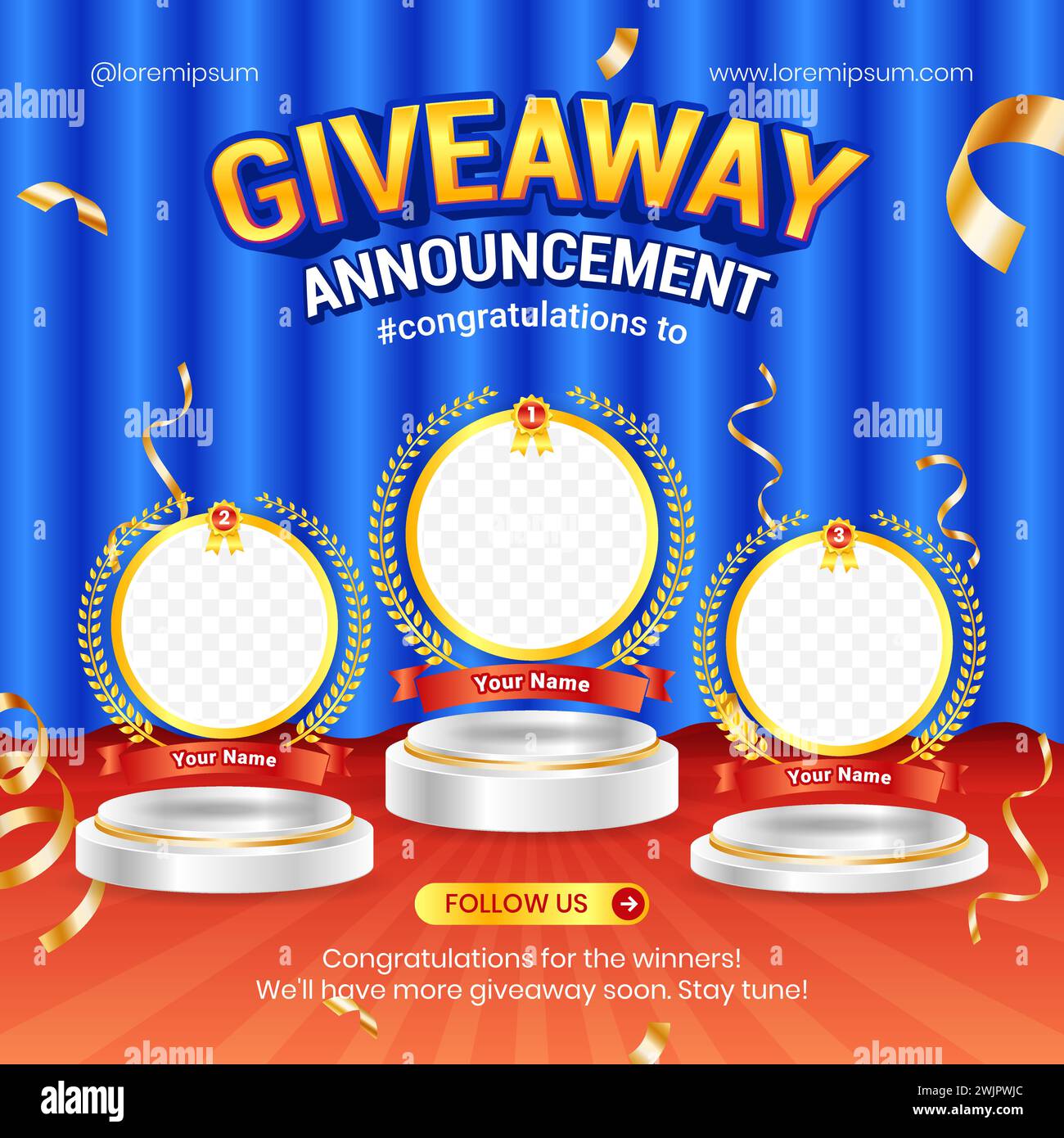 Giveaway winner announcement social media post banner template with 3d ...