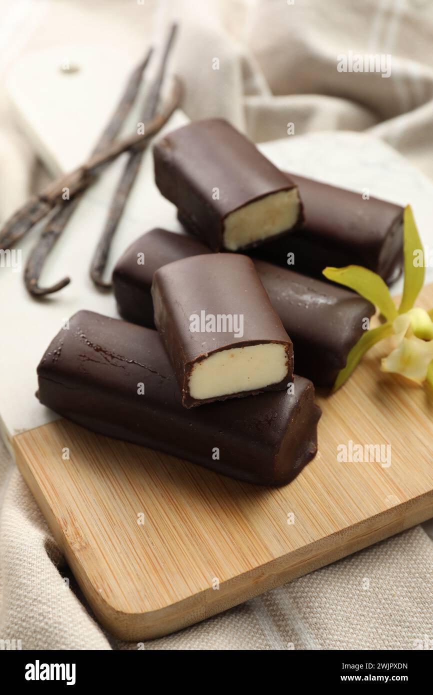 Glazed vanilla curd cheese bars on table, closeup Stock Photo - Alamy