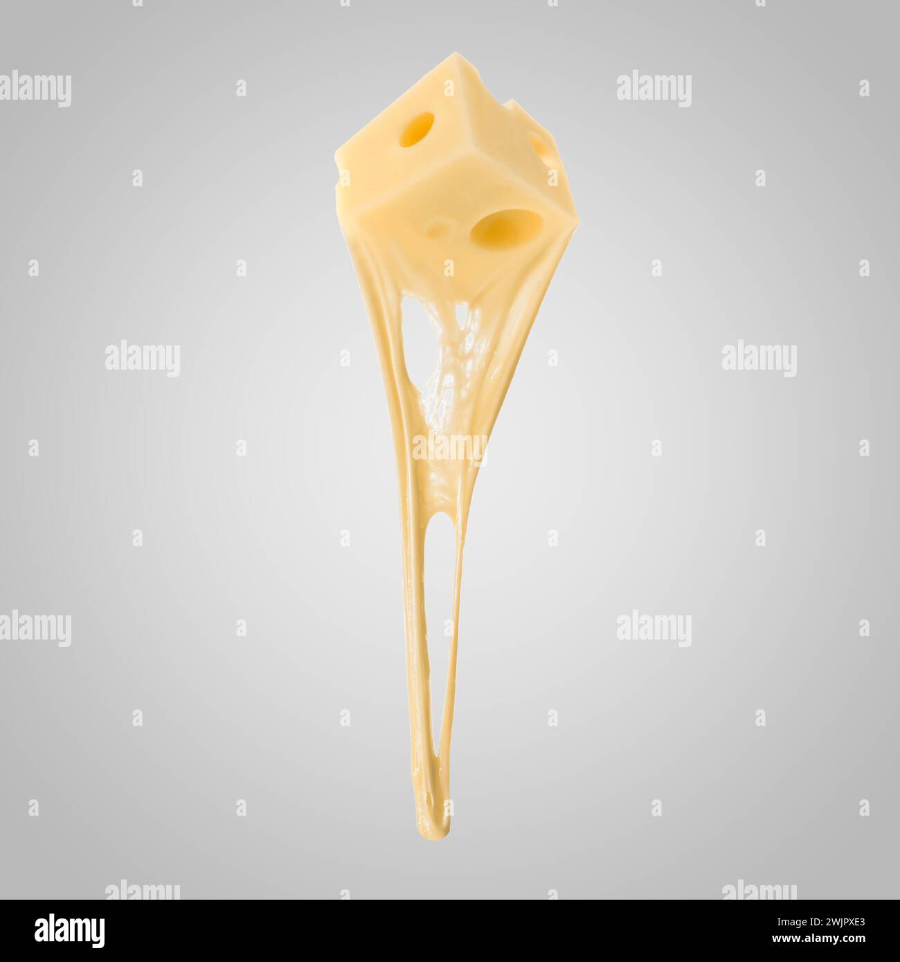 Tasty cheese stretching in air on grey background Stock Photo - Alamy