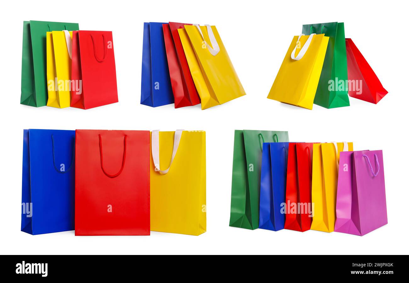 Colorful shopping bags isolated on white, set Stock Photo - Alamy
