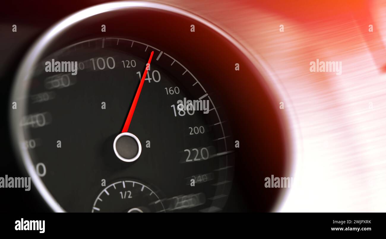 Speedometer on car dashboard, closeup. Motion blur effect. Banner ...