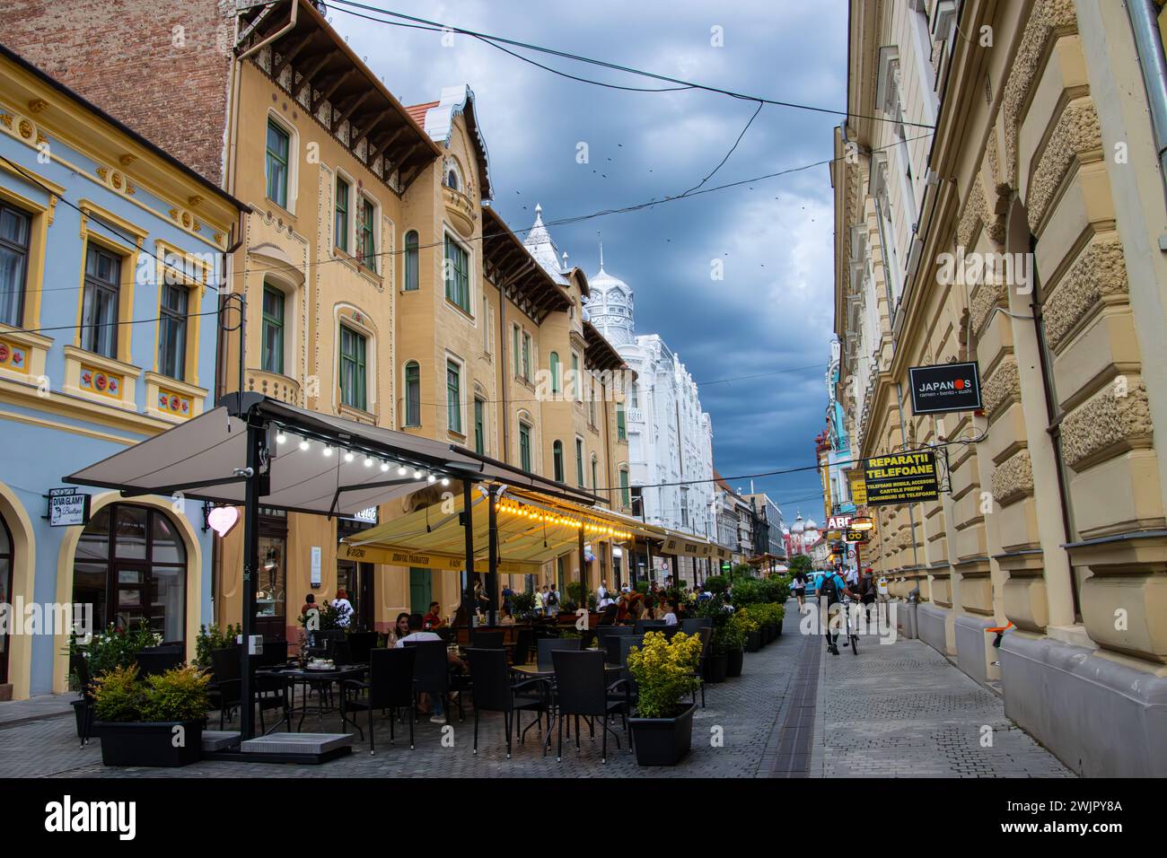 Republicii street, the main pedestrian street with art nouveau ...