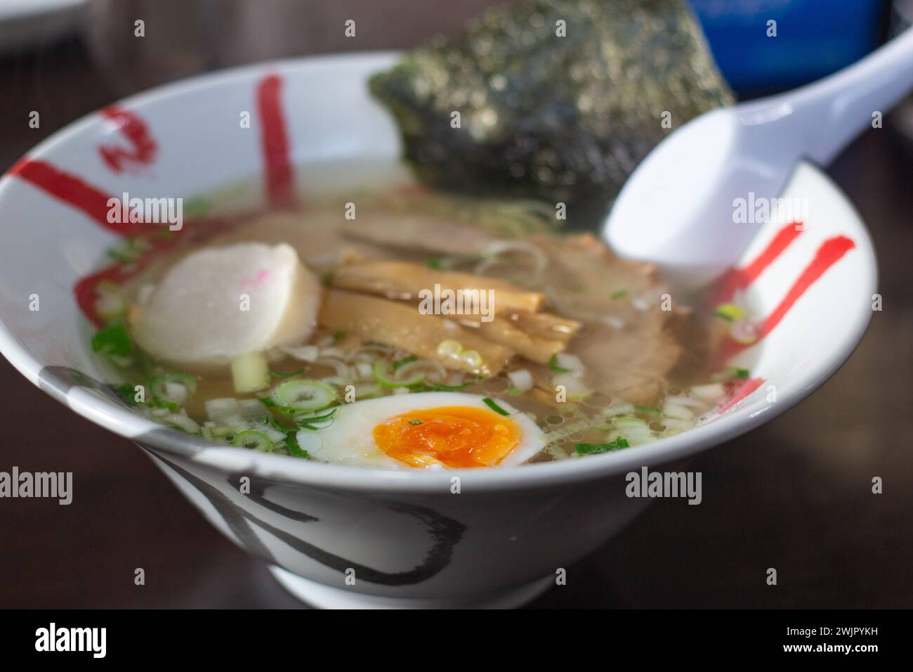 Top down view of a bowl of delicious salty char siu ramen (Japanese ...