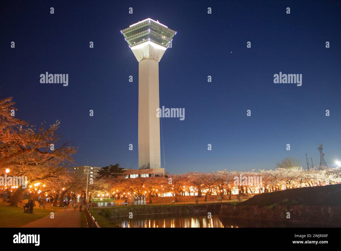 Beautiful night view of Goryokaku Tower at Goryokaku Park with ...