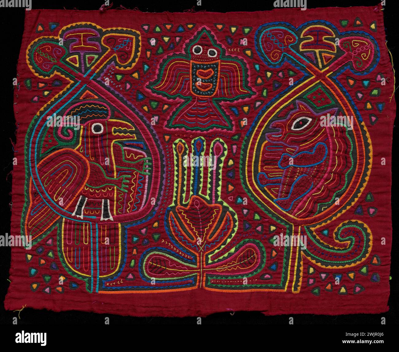 Textile, Flower, Birds, and Profile Animal Mola Panel. Republic of ...