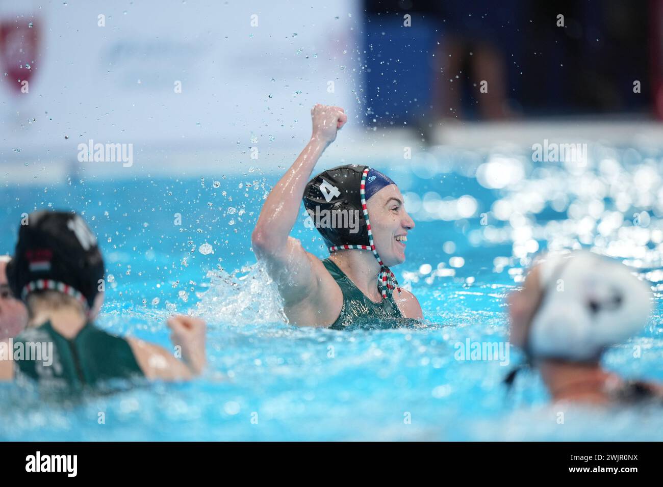 Doha, Qatar. 16th Feb, 2024. Greta Kurucz-Gurisatti (C) of Hungary ...