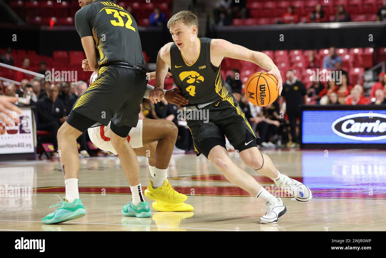 COLLEGE PARK, MD - FEBRUARY 14: Iowa Hawkeyes guard Josh Dix (4 ...